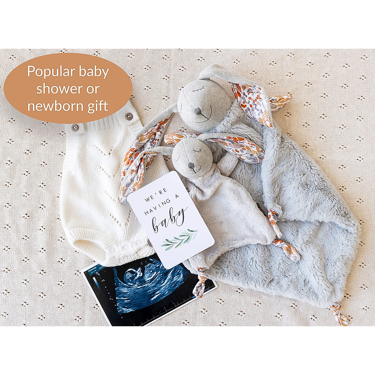 Yuppie Mommy Bonny & Bo Woodlands Bunny Handmade Lovey Security Blanket Gift Set of 2, Baby Boy or Girl — Soft Baby Blankets with Bunny Stuffed Animals with Pacifier Ties Lovies for Newborns or Babies