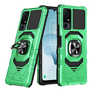 for TCL 40XL Case/TCL 40T Case/Jitterbug Smart 4 Case with Screen Protector,Magnetic Car Ring Stand Soft Silicone Bumper Military Grade Phone Case for TCL 40 XL/TCL 40 T T608DL /Lively Smart4 Green