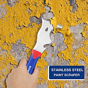 WORKPRO Paint Scraper, 8 in 1 Paint Remover, Metal Putty Knife with Hammer End and Can Opener, Stainless Steel Scraper Tool for Removing Caulk, Painting, Wood and Wallpaper