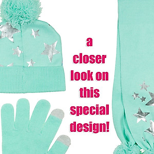 PEAK 2 PEAK Girls 3-Piece Winter Beanie Hat, Scarf and Gloves Cold Weather Set