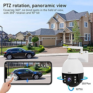 YoLuKe PTZ Camera Outdoor,5MP 5X Optical Zoom WiFi IP Camera with 360° Rotate and 30 Meter View Distance/Human Detection & Auto Tracking/Two Way Audio/IP66 Waterproof/Night Vision