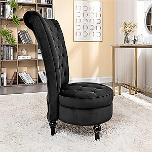 Container Furniture Direct Royal High-Back Velvet Accent Chair for Vanity with Storage and Luxurious Upholstery, Retro Design and Versatile Usage for Living Room, Bedroom, Lounge and Office, Black