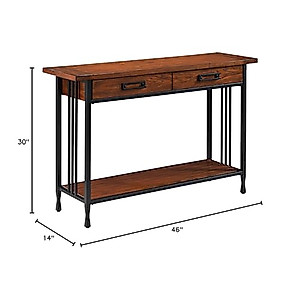Leick Home Ironcraft Rustic Two Drawer Hall Sofa Shelf, Mission Oak and Black Metal, Console Table