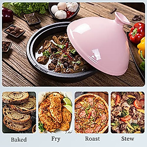 M-Cooker Tagine Pot - 5.5-Quart Moroccan Tajine with Cast Iron Base and Ceramic Cone-Shaped Lid, High-Quality Cookware- Pink