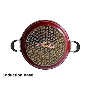 Satre Online and Marketing Small 7 Cavity Non-Stick Aluminium Heavy Induction Base Appam Pan With Steel Lid - Black,Silver,Red