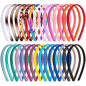 Duufin 30 Pieces Plastic Headbands, Thin Plain Plastic Headband with Teeth, Colorful Plain Headbands 0.8cm, for Girls and Women, 30 Colors