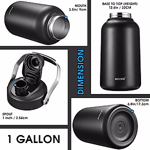 AOZEX 1 Gallon Insulated Water Bottle - Stainless Steel, 128 oz, Perfect for Camping and Sports