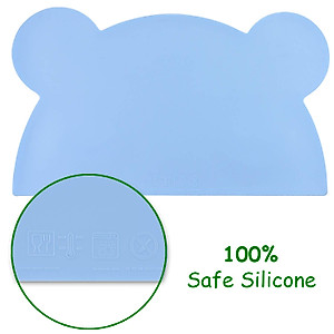 M MOACC Toddlers Non-Slip Silicone Placemat Cute Bear Kids Placemats Washable Dining Table Food Mat for Children Baby,Blue