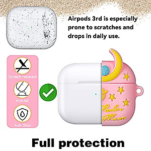 Mulafnxal for Airpods 3 Case Cute 3D Anime Lovely Unique Cartoon for Airpod 3rd Generation Silicone Cover Fun Funny Cool Design Fashion Cases for Boys Girls Kids Teen for Air pods 3 (2021) (Moon Star)