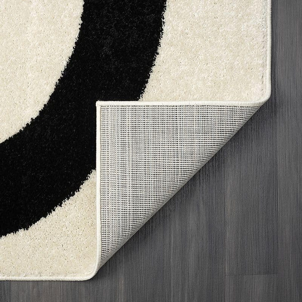 Abani Abstract Beige/Black Area Rug - 8'x10' - Modern Curved Line Design - Deco Collection - Easy to Clean - Durable for High Traffic Areas - Living Room, Dining Room - Medium Pile