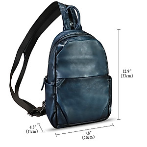 Genuine Leather Sling Bag Retro Crossbody Sling Backpack Handmade Chest Vintage Shoulder Daypack Purse Fanny Pack (NavyBlue)