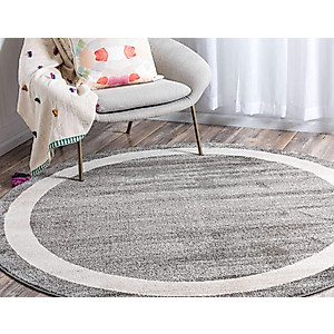 Unique Loom Del Mar Collection Area Rug - Maria (6' 1" Round, Gray/ Ivory)