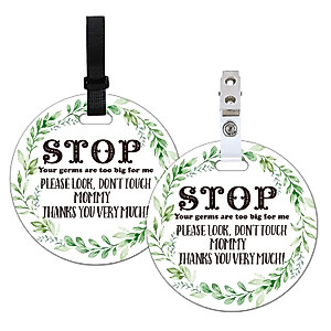 Do Not Touch Baby Signs, 2 Pack Greenery Stop No Touching Baby Car Seat Sign or Stroller Tag, Baby Car Safety Signs Tags for Newborn Baby Stroller Backpack. (5 Inches)