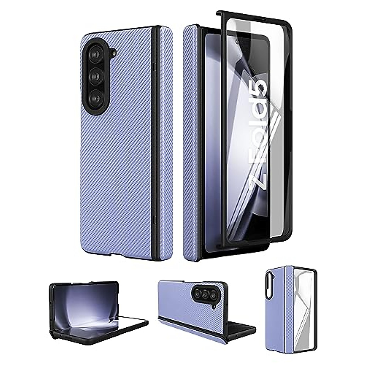 Cresee Case for Samsung Galaxy Z Fold 5 (2023) with Built-in Cover Screen Protector & Hinge Protection, Slim Hard PC + PU Protective Phone Case for Galaxy Z Fold5 5G - Lavender