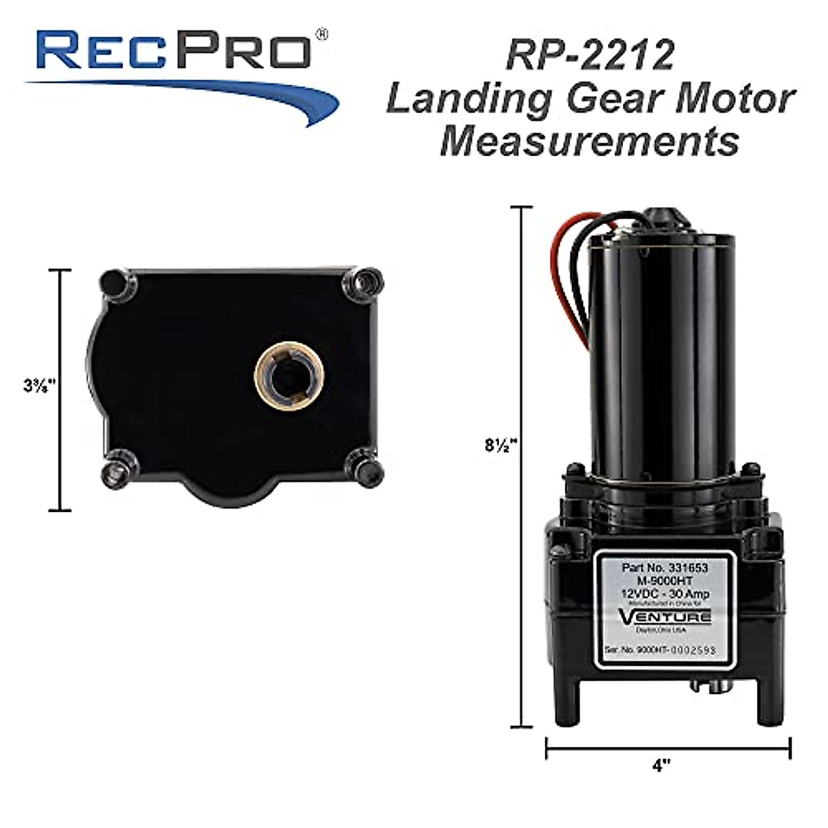 RecPro RV Landing Gear Motor | Heavy Duty Replacement Motor for Stabilizer Systems | Direct Replacement for Lippert 196308