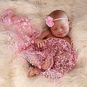 Yunnyp 3pcs Baby Photo Shooting Background Set,Baby Photo Props Fluffy Blanket + Wrap + Headband Set Newborn Photography Wrap Mat (Pink)
