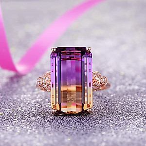 WDIYIEETN Luxury Huge Natural Solitaire Colorful Tourmaline Ring 18k Rose Gold Purple Yellow CZ Crystal Gemstone Cocktail Party Wedding Ring (10)