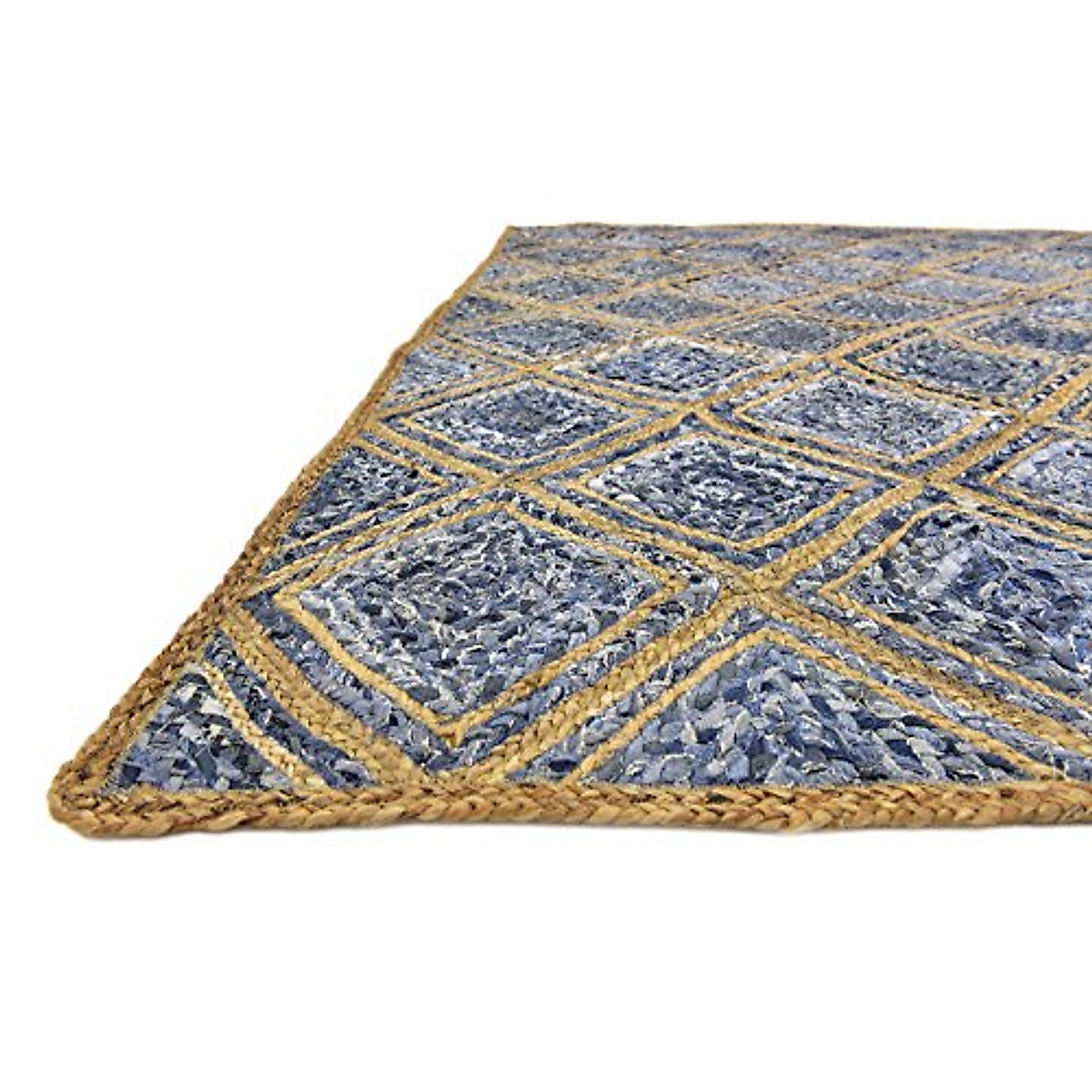 Unique Loom Braided Jute Collection Classic Quality Made Natural Hand Woven with Geometric Design Area Rug (9' 0 x 12' 0 Rectangular, Blue/ Natural)