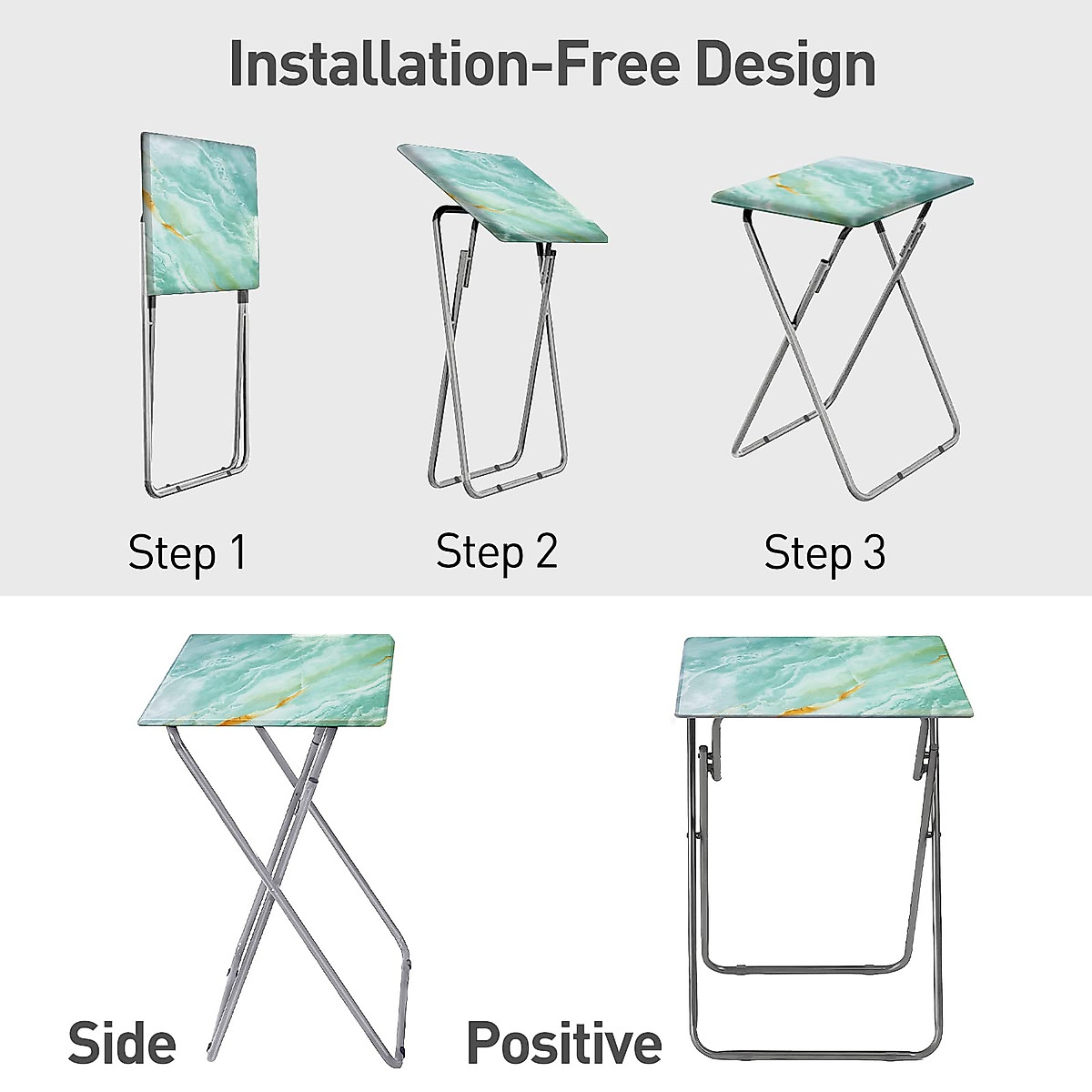 Garden 4 you Folding TV Tray Table TV Dinner Table with Sturdy MDF Top,Eating Trays for Living Room with No Assembly Required 15 x 18.9 x 26 in(Sea Blue,1PC)