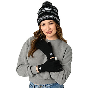 Disney Jack Skellington Womens Knit Beanie Hat and Texting Glove Set (Black)