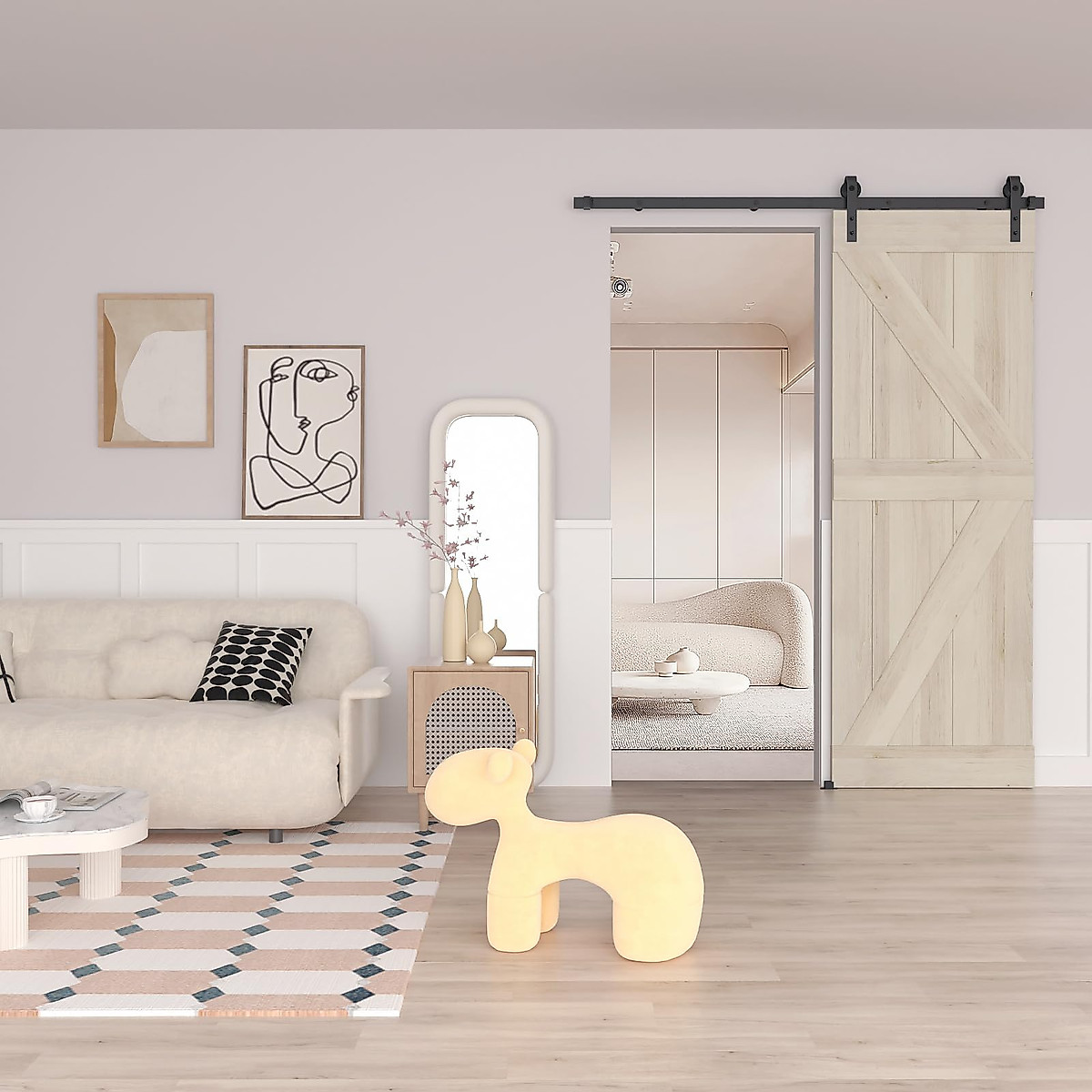 Dondelight Barn Door Hardware Kit 5FT, Heavy Duty Modular Sliding Door Track Hardware Set for Interior & Exterior Doors