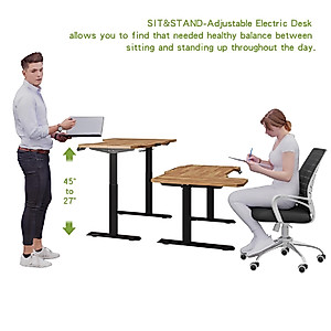 Radlove Dual Motors Height Adjustable 59'' L Shaped Electric Standing Desk with Curved Design Stand Up Table 4 Memory Keys, Computer Desk Splice Board Home Office Desk,Light Brown Top