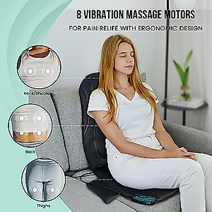 Snailax Vibration Back Massager with Heat, Seat Massager with 8 Vibrating Motors & 5 Modes, Chair Massager, Massage Cushion, Massage Chair Pad for Chair,Office, Gifts