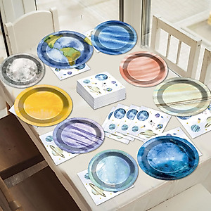 60PCS First Trip Around the Sun Space Party Plates and Napkins Outer Space Party Decorations Space Party Galaxy Planet Dinner Plates Solar System Party Tableware Set for Birthday Baby Shower Supplies