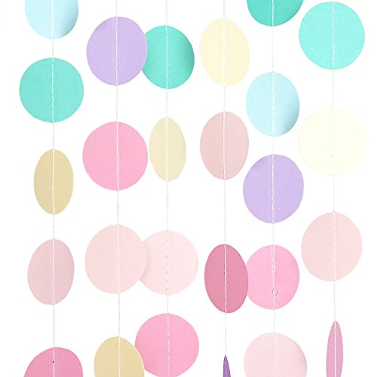 Circle Dots Paper Party Garland Streamer Backdrop (4-Pack, 10 Feet Per Garland, 40 Feet Total) - Unicorn Pastel