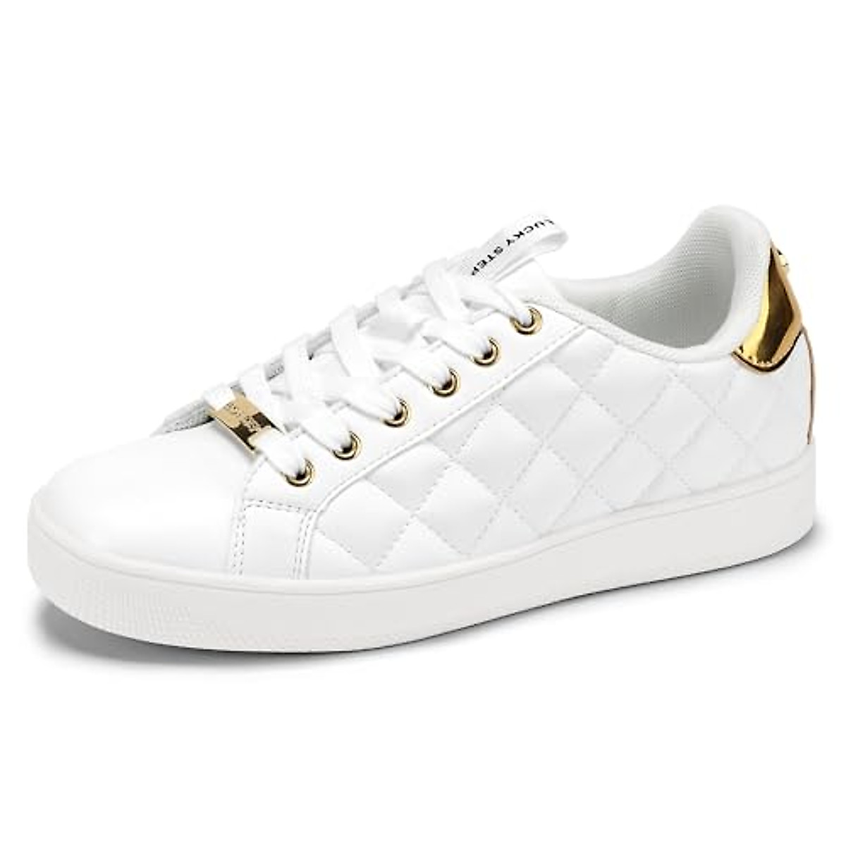 LUCKY STEP Women‘s Fashion Sneakers Classic Casual Tennis Lace up PU Leather Walking Shoes Comfortable Non Slip Sneakers(White,9B(M) US)