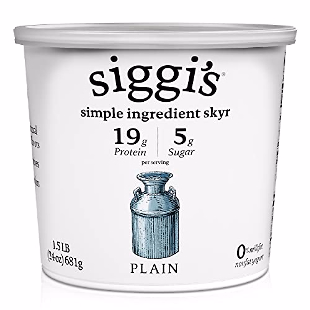 siggi's® Icelandic Strained Nonfat Yogurt, Plain, 24 oz. Multiserving Container – Thick, Protein-Rich Yogurt Snack