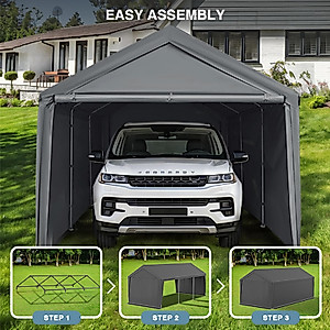 Carport, 10x20ft Heavy Duty Portable Garage, Car Port with Storage Shed, Car Canopy with Removable All-Season Tarp Sidewalls & Doors for Car, Truck, Boat, Party, Grey