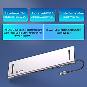 11 in 1 Aluminum USB C Hub, AUCAS Type C Hub Adapterr with ethernet USB-C PD (40 Gbps), 4K HDMI, USB-C Data, SD/Micro Card Reader, USB 3.0-Compatible with 2020/2018 MacBook Air, MacBook Pro (Gray)