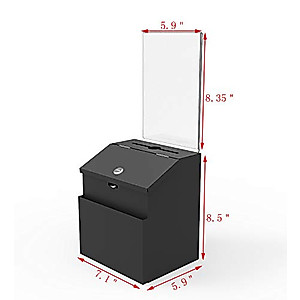 Metal donation suggestion sign holder offering charity fundraising box tithing prayer feedback church collection cash BLACK key lock business card drop ballot hotel inter office mail letter rent check