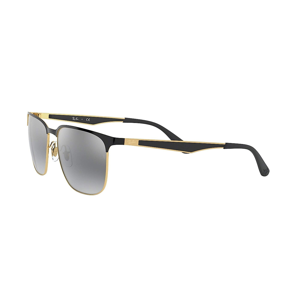 Ray-Ban RB3569 Square Sunglasses, Black On Gold/Grey Mirrored Silver Gradient, 59 mm