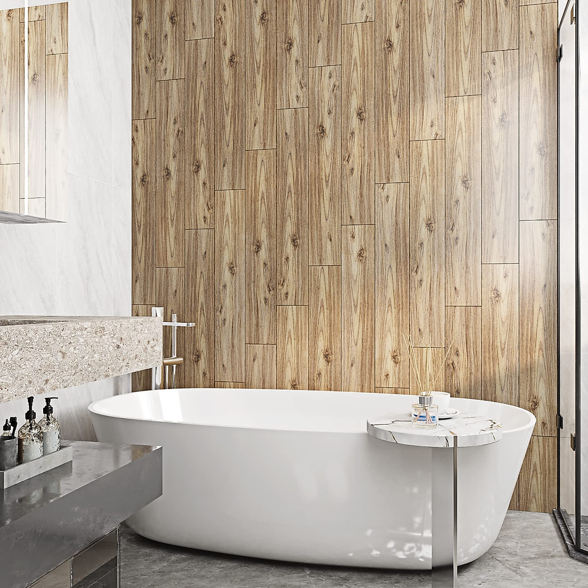 Livelynine 16-Tiles 6X36 Vinyl Flooring Peel and Stick Floor Tile Natural Wood Look Planks Laminate Flooring Waterproof Vinyl Plank Flooring for Bathroom Kitchen Bedroom Stick on Floor Tiles Stickers