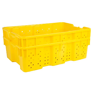 Hudson Exchange 24 x 16 x 7.3" (7.5 Gallon) Agricultural Nest and Stack Vented Crate Handled Storage Container Tote, Yellow (4 Pack)