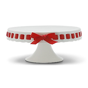 10 inch Pedestal Footed Cake Display Stand with Scalloped Edge and Interchangeable Ribbon Trim (Includes 3 Grosgrain Ribbons) Perfect for Wedding Cakes Baby Showers Birthdays