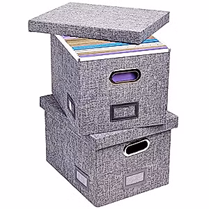 SUPERJARE File Box for Hanging Files, Set of 2, Storage Office Box with 60 lbs Weight Capacity, Filing Box with Durable MDF Board & Linen Fabric, File Storage Organizer for Letter/Legal - Grey