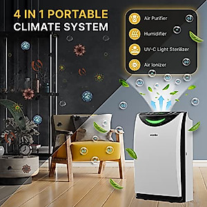 ECONIKA Air Purifiers for Large Room - 4 in 1 Humidifier and Air Purifier in One - H13 True HEPA Air Purifier for Allergies - Ionizer and UV-lamp - Covers Up to 700 Sq.Foot Home Air Cleaner