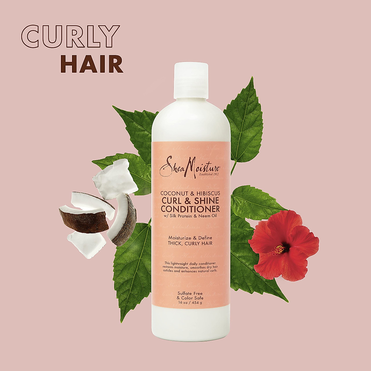 SheaMoisture Hair Conditioner Curly Hair Products, Coconut & Hibiscus Curl & Shine Conditioner, Shea Butter, Coconut Oil, Vitamin E & Neem Oil, Frizz Control, Family Size (2-Pack, 16 Fl Oz Ea)
