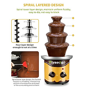 Flyseago Chocolate Fountain Machine 4 Tiers Cheese Fountain Perfect for Nacho Cheese, Chocolate Sauce, Wedding, Party
