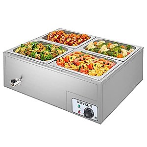 ROVSUN 42.3QT 4-Pan Electric Commercial Food Warmer, 110V Stainless Steel Bain Marie Buffet, 10.6 QT/Pan Stove Steam Table with Temperature Control & Lid for Parties, Catering, Restaurants
