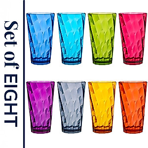 US Acrylic Optix 20 ounce Plastic Water Tumblers in Jewel Tone Colors | Set of 8 Drinking Cups | Reusable, BPA-free, Made in the USA, Top-rack Dishwasher Safe
