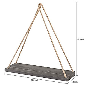 MyGift 17-inch Dark Gray Wood Hanging Rope Swing Shelves, Set of 2