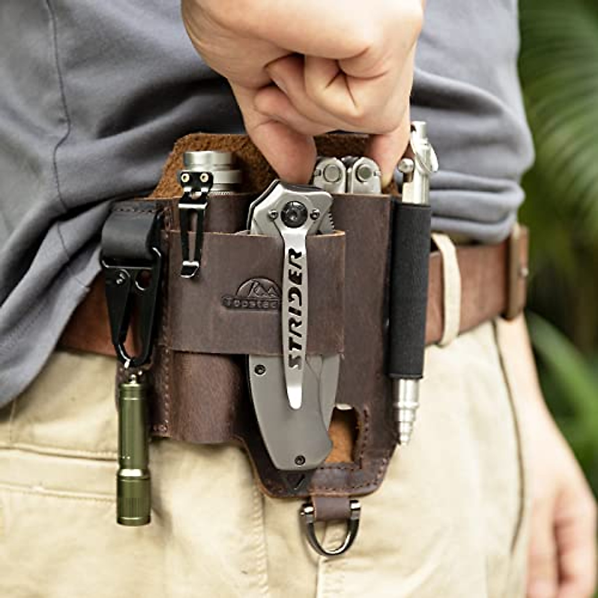Topstache Leather Multitool Sheath,EDC Belt Organizer for Work and Daily Use,Leatherman Sheath,EDC Pocket Organizer for Flashlight and Multitool,Gifts for Men ,Leather Sheath for Multitool,Darkbrown