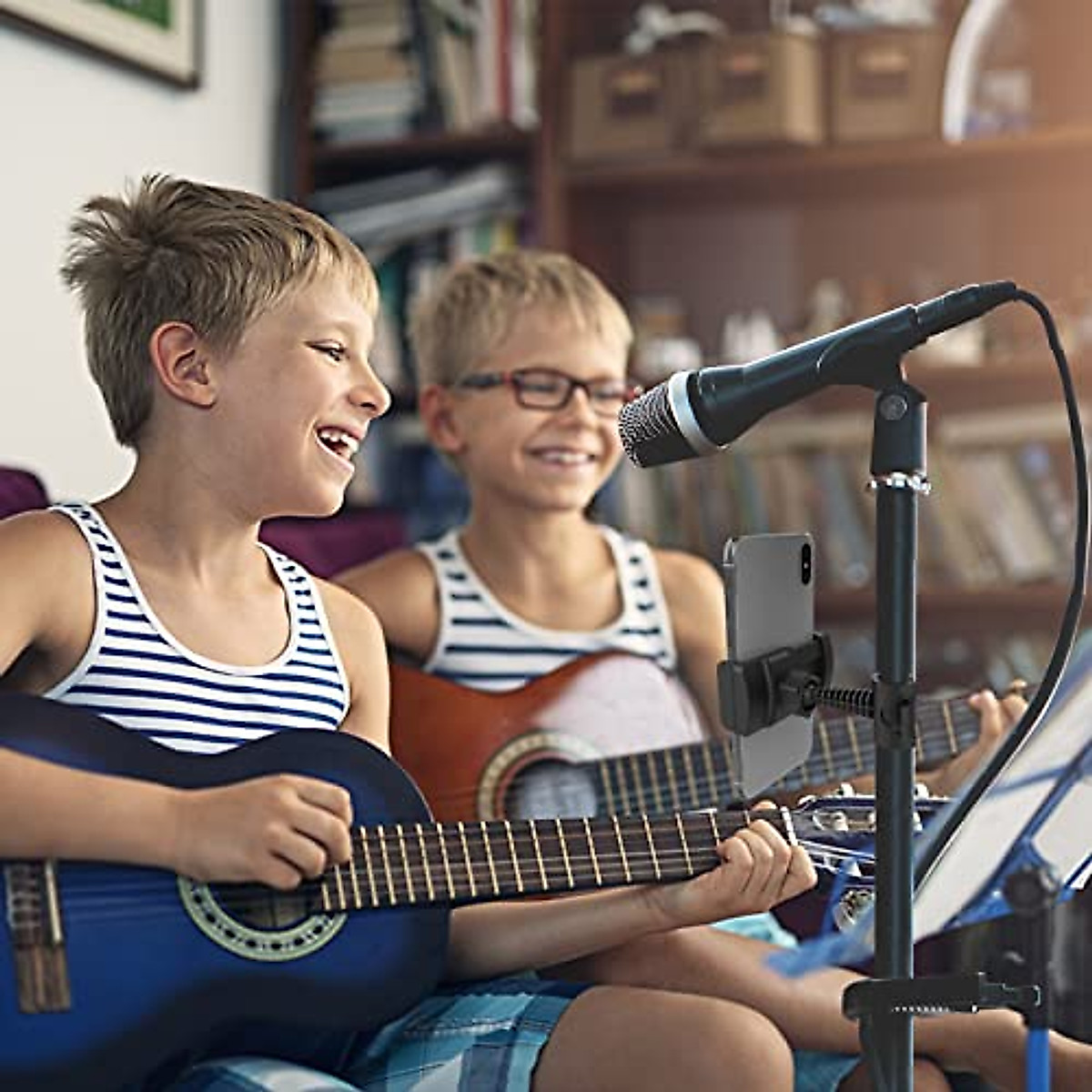 ELEQOTE Cell Phone Holder for Microphone Stand 360° Swivel Adjustable Smartphone Clamp Mount Compatible with iPhone, Galaxy, Sony, LG, Google, Pixel, Oneplus, Huawei and Other Phones