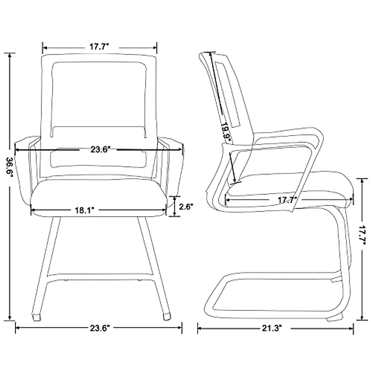 CIMOTA Waiting Room Chairs Mesh Office Guest Chair Mid Back Reception Chairs with Sled Base for Meeting/Patient/Conference Room, Black Set of 6