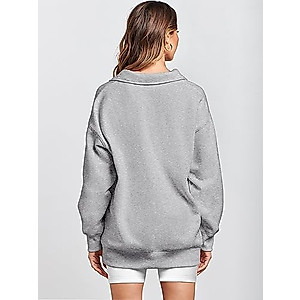Caracilia Womens Oversized Sweatshirts Fleece Cute Pullover Long Sleeve Dressy Casual Shirts Comfy Hoodie Fall Tops Lightweight Buttons Down Sweatshirt 2023 Fashion Clothes C113A8-huahui-L Grey