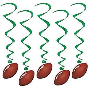 Beistle 5 Piece Football Party Hanging Swirl Sports Whirls for Game Day Tailgating Decorations, 40", Brown/Green/White